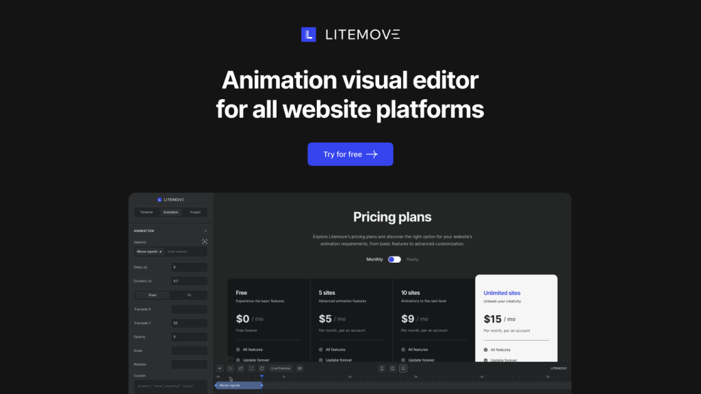Litemove Softlite.io - Animation visual editor for all website platforms